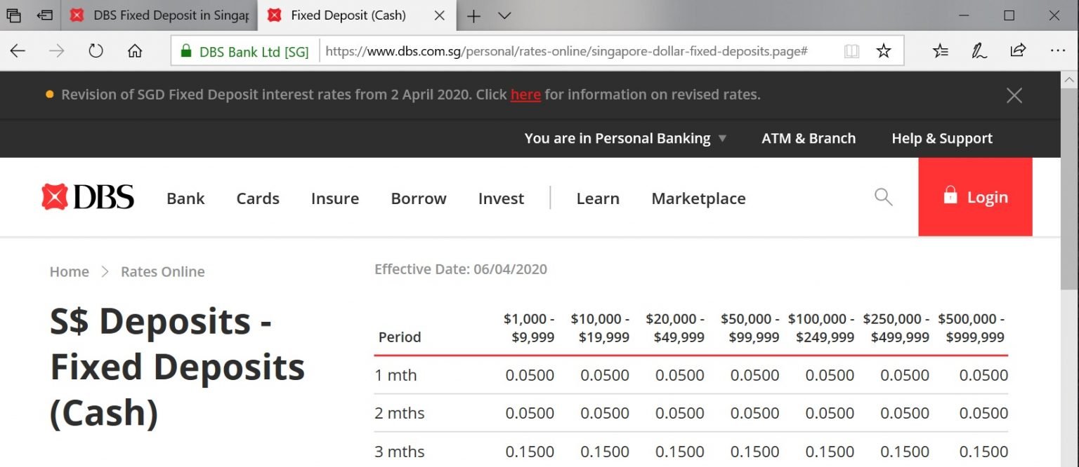 DBS Fixed Deposit Is Offering 1.40% per annum - My Sweet Retirement